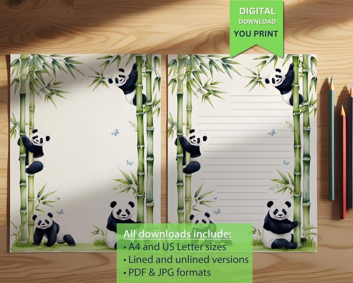 Cute Printable Panda Writing Paper | Bamboo & Panda Stationery for Kids ...