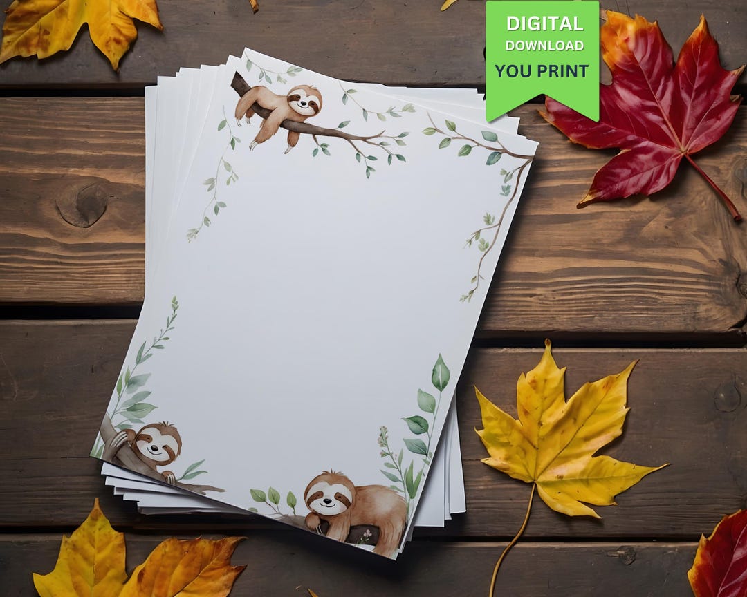 Sloth Stationery: Kids Printable Writing Paper (A4 & US Letter PDF) - Etsy