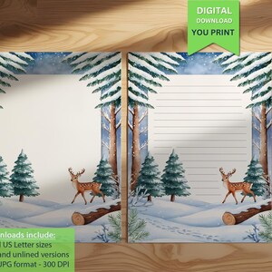 Winter Forest Deer Writing Paper - A4 US Letter Printable Stationery ...