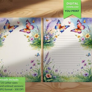 Butterfly Floral Stationery: Watercolor Letter Writing Paper (digital ...