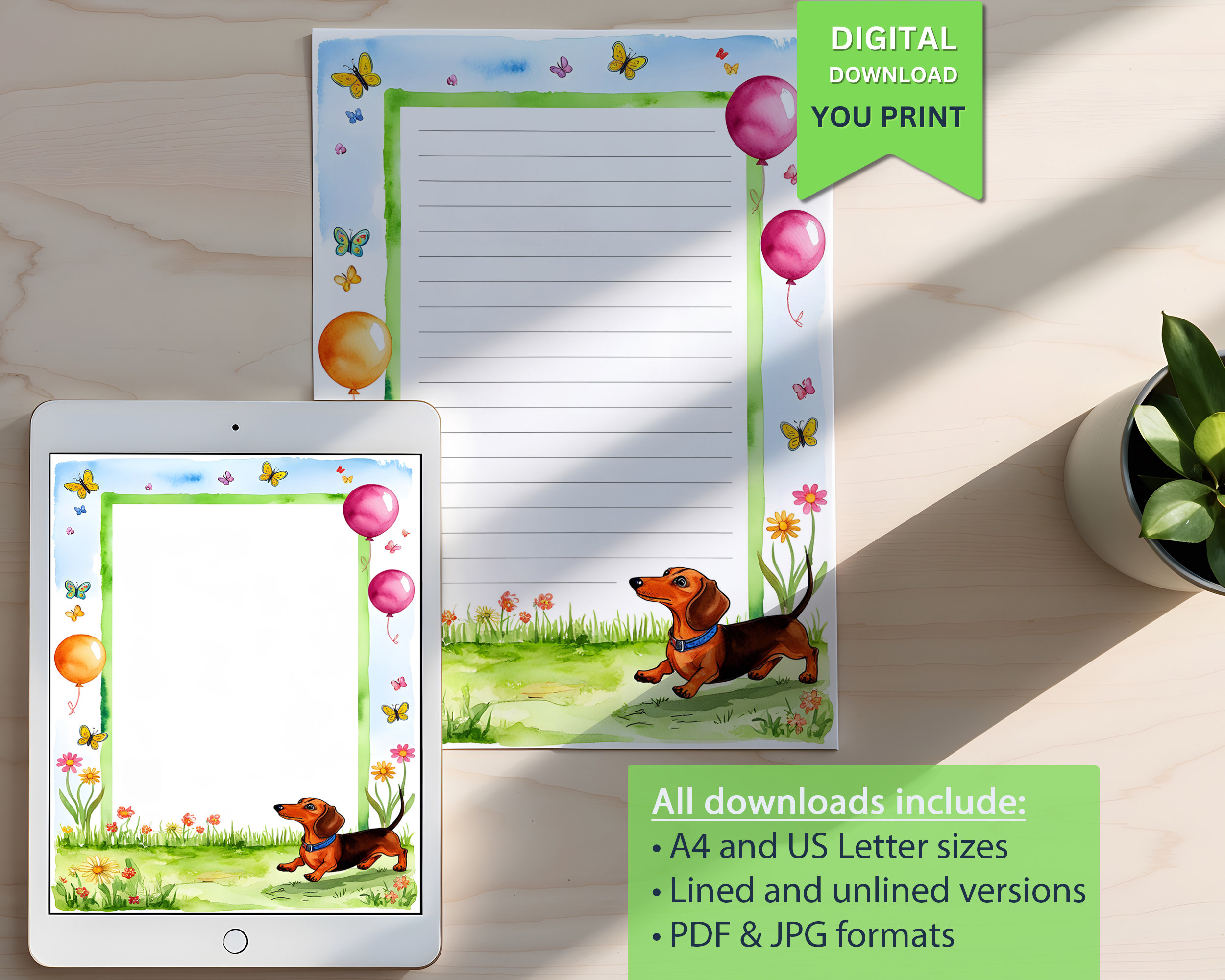Printable Dachshund-themed Writing Paper for Kids – Cute Dog Stationery ...