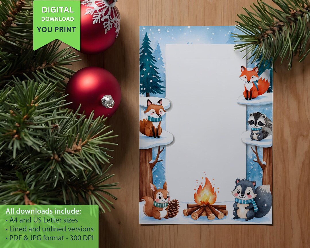 Adorable Winter Campfire Animals Stationery With Foxes, Raccoons, and ...