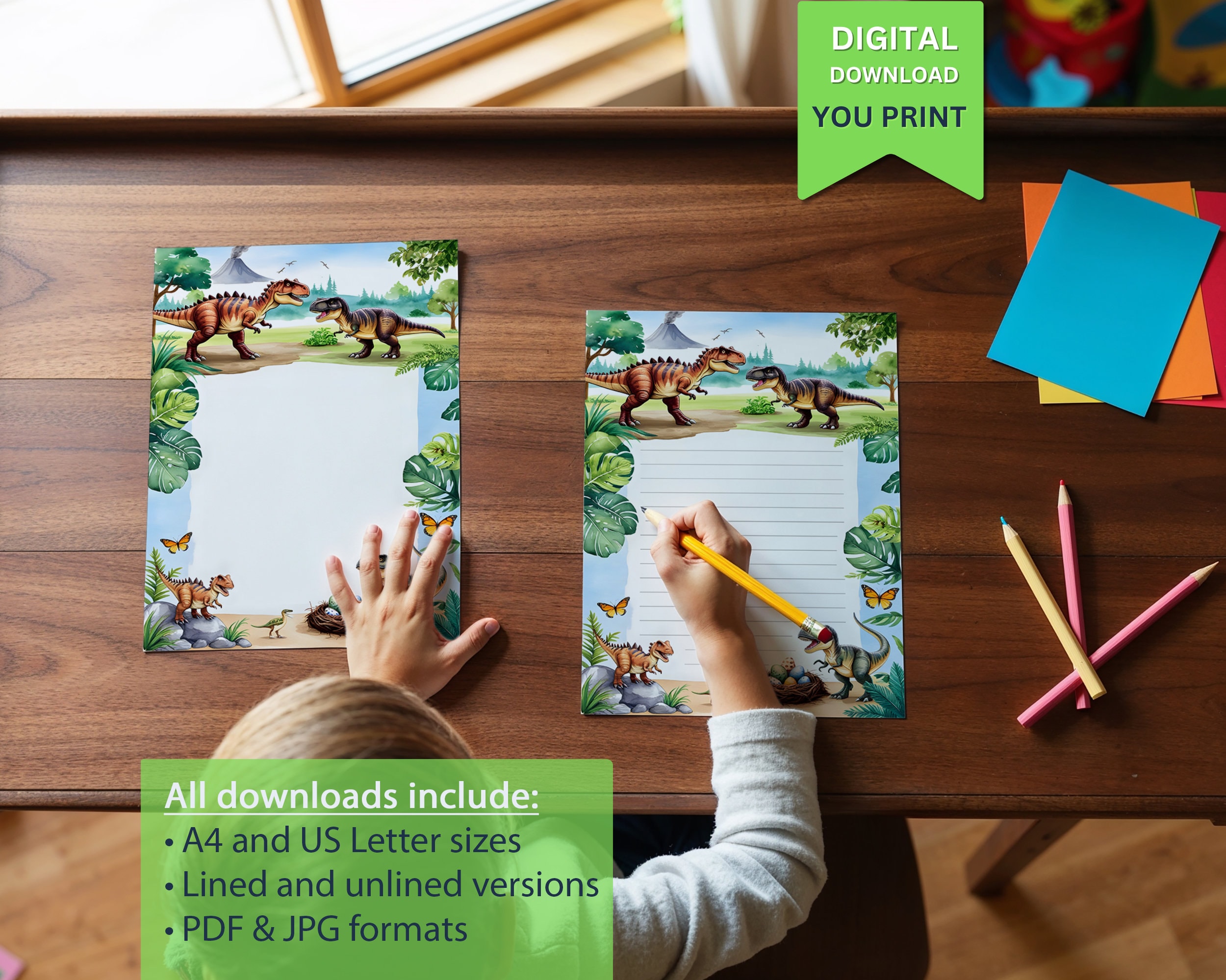 Dinosaur-themed Writing Paper for Kids Fun Printable Stationery With T ...
