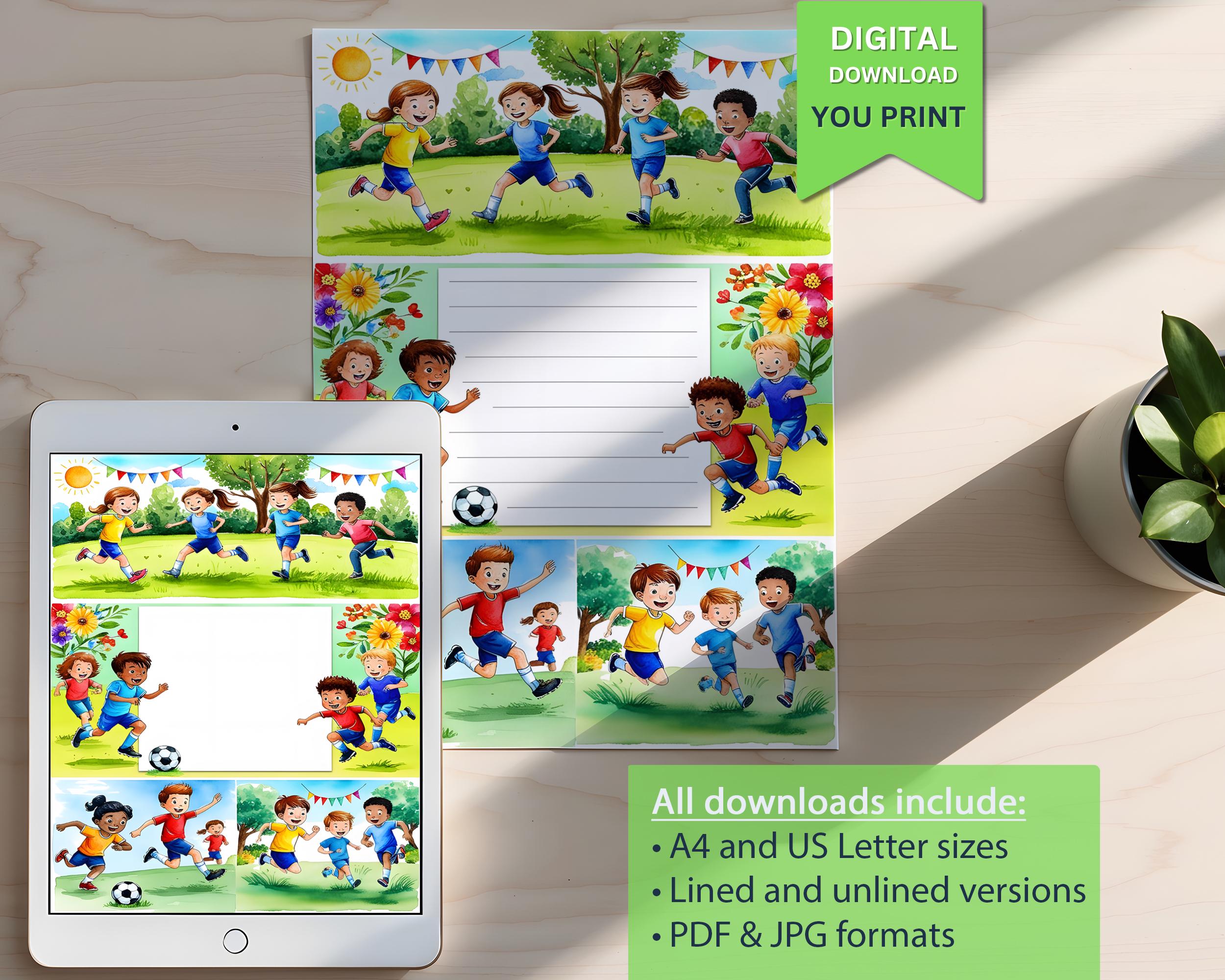 Soccer Stationery for Kids Fun Printable Activity Sheets, Colorful ...
