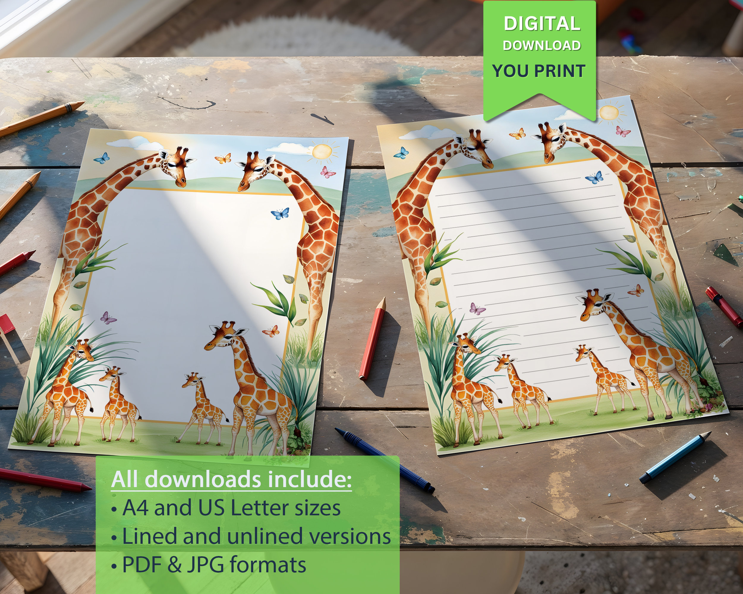 Giraffe-themed Printable Writing Paper for Kids Fun and Adorable Safari ...