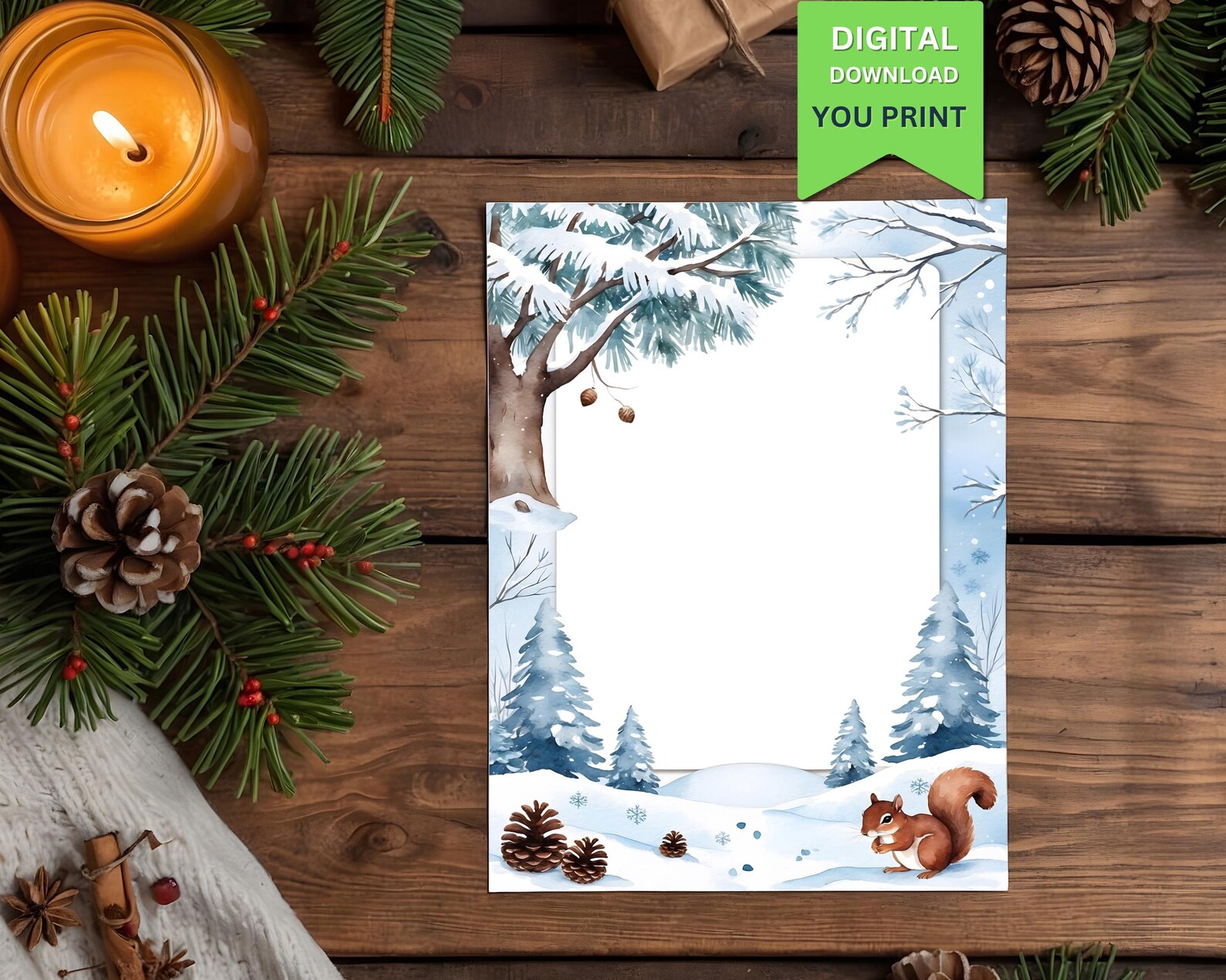 Winter Woodland Squirrel Writing Paper | Snowy Forest Printable ...