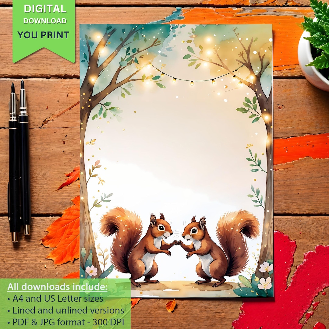 Magical Printable Writing Paper for Kids With Cute Squirrels, Enchanted ...
