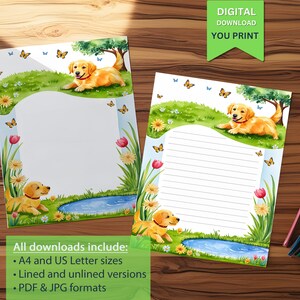 Printable Golden Retriever-themed Writing Paper for Kids – Cute Dog ...