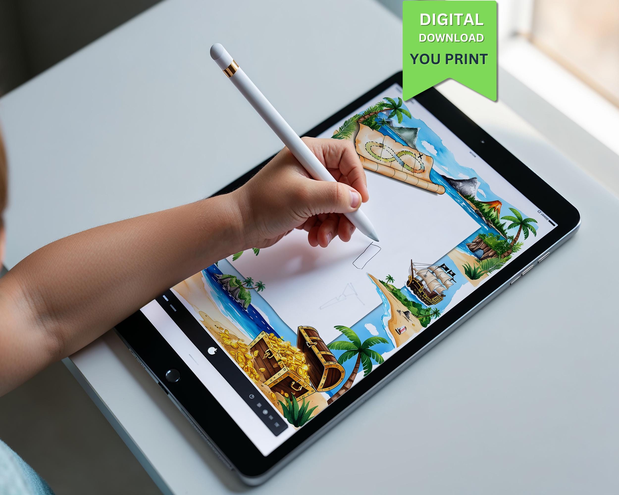 Printable Pirate-themed Treasure Map Writing Paper for Kids, Fun Island ...