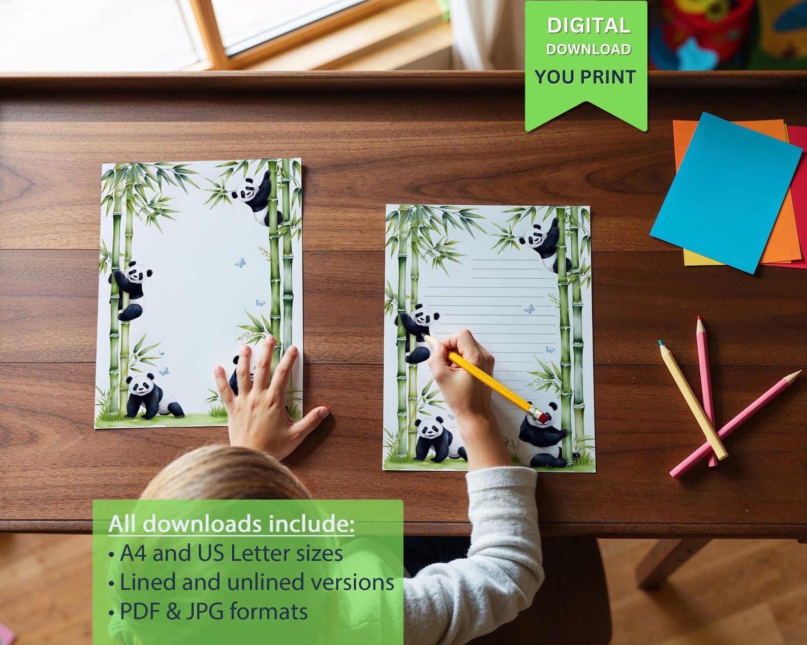 Cute Printable Panda Writing Paper | Bamboo & Panda Stationery for Kids ...