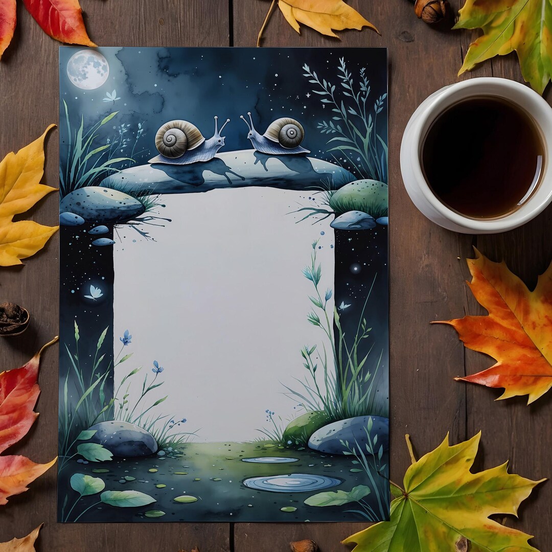 Magical Snail Stationery: Moonlit Forest Writing Paper (digital ...