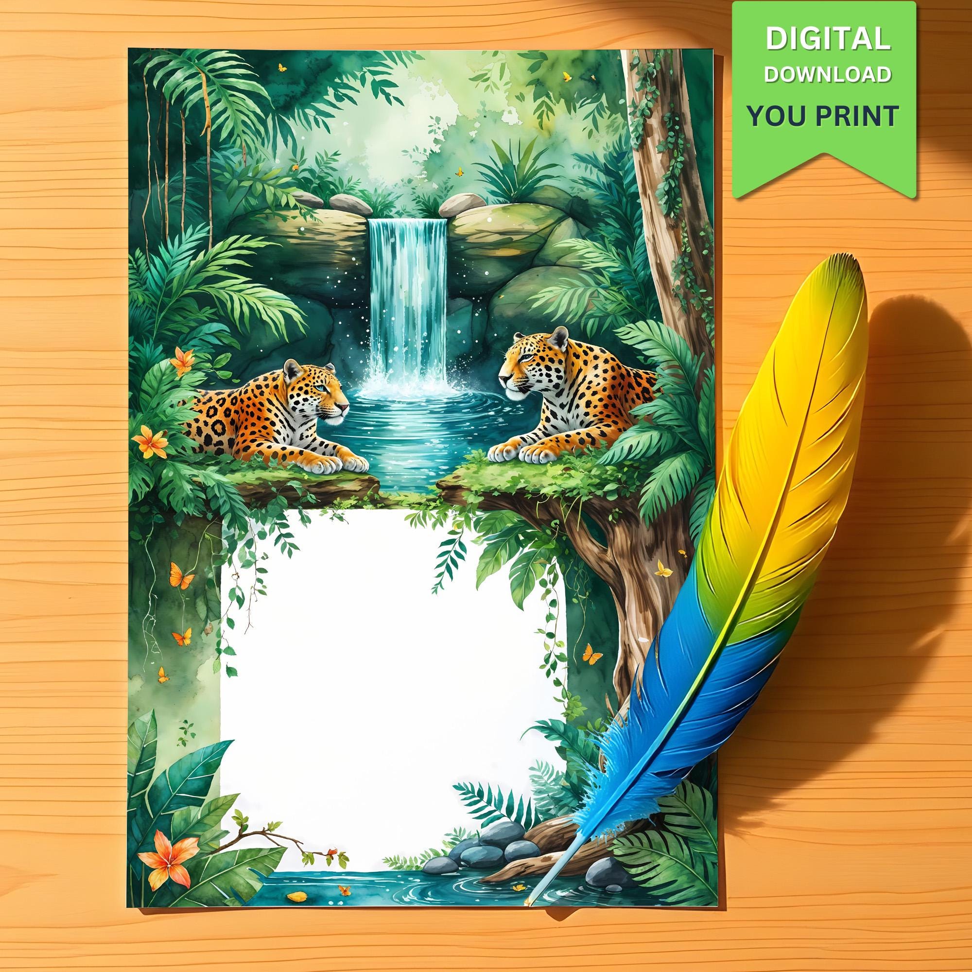 Majestic Jaguar Jungle Digital Stationery – Perfect for Invitations ...