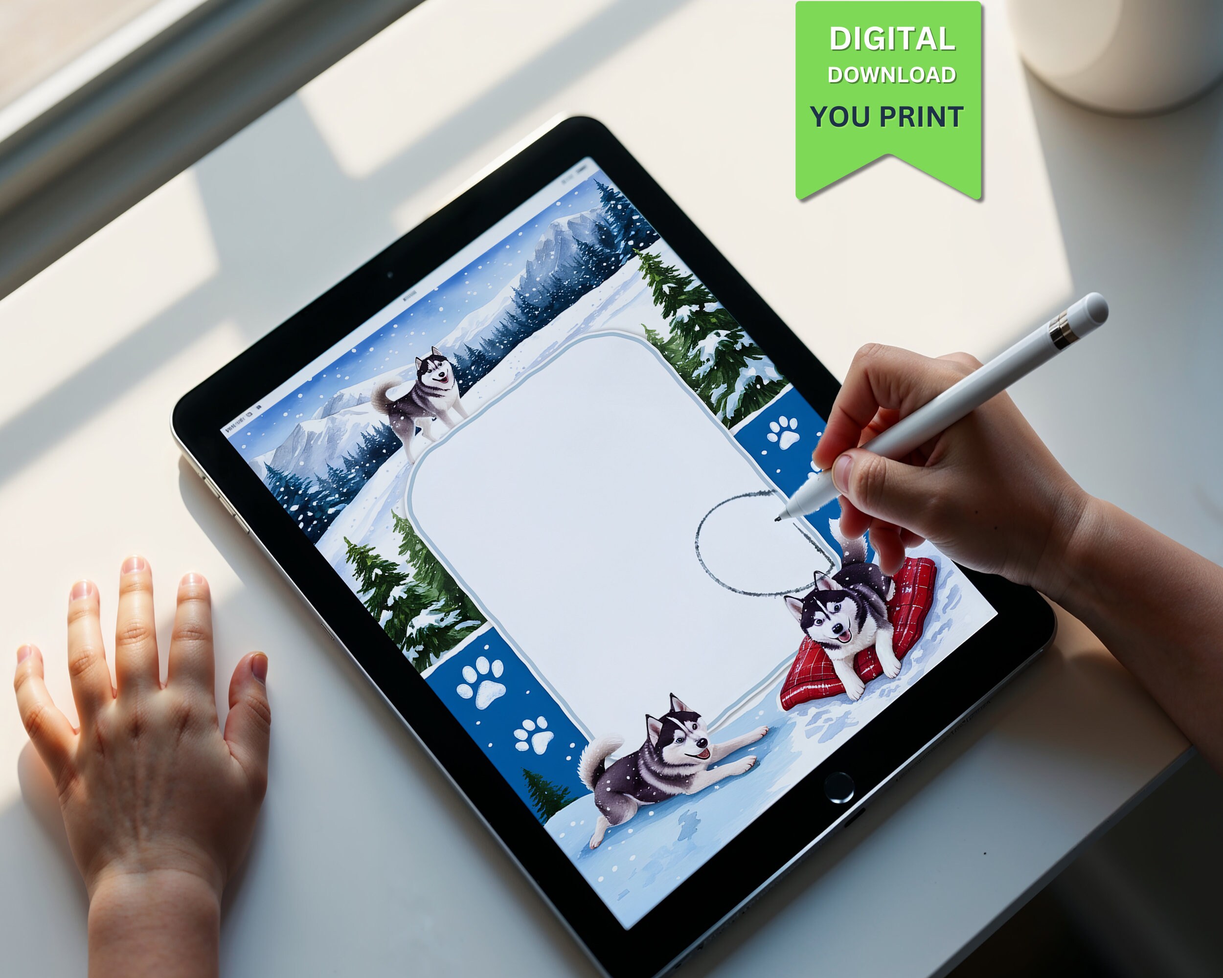 Printable Husky Writing Paper: Winter Stationery for Kids (digital ...