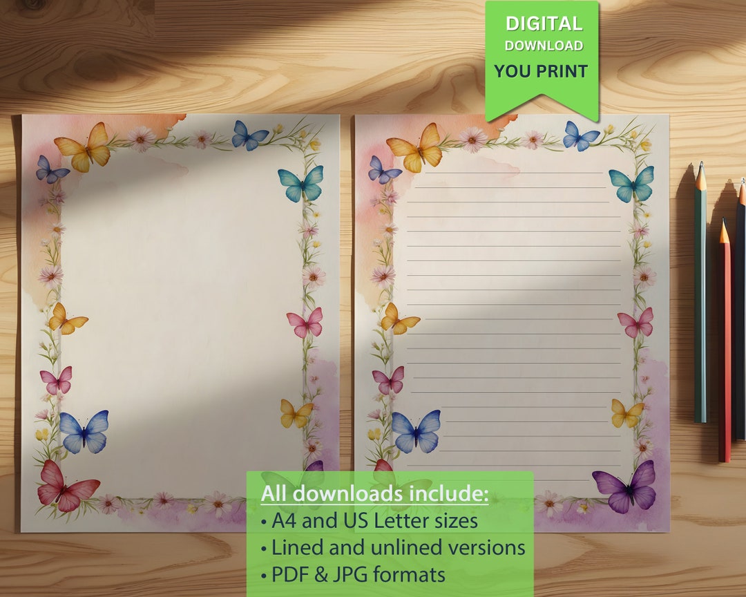 Whimsical Butterfly-themed Writing Paper for Kids | Printable ...