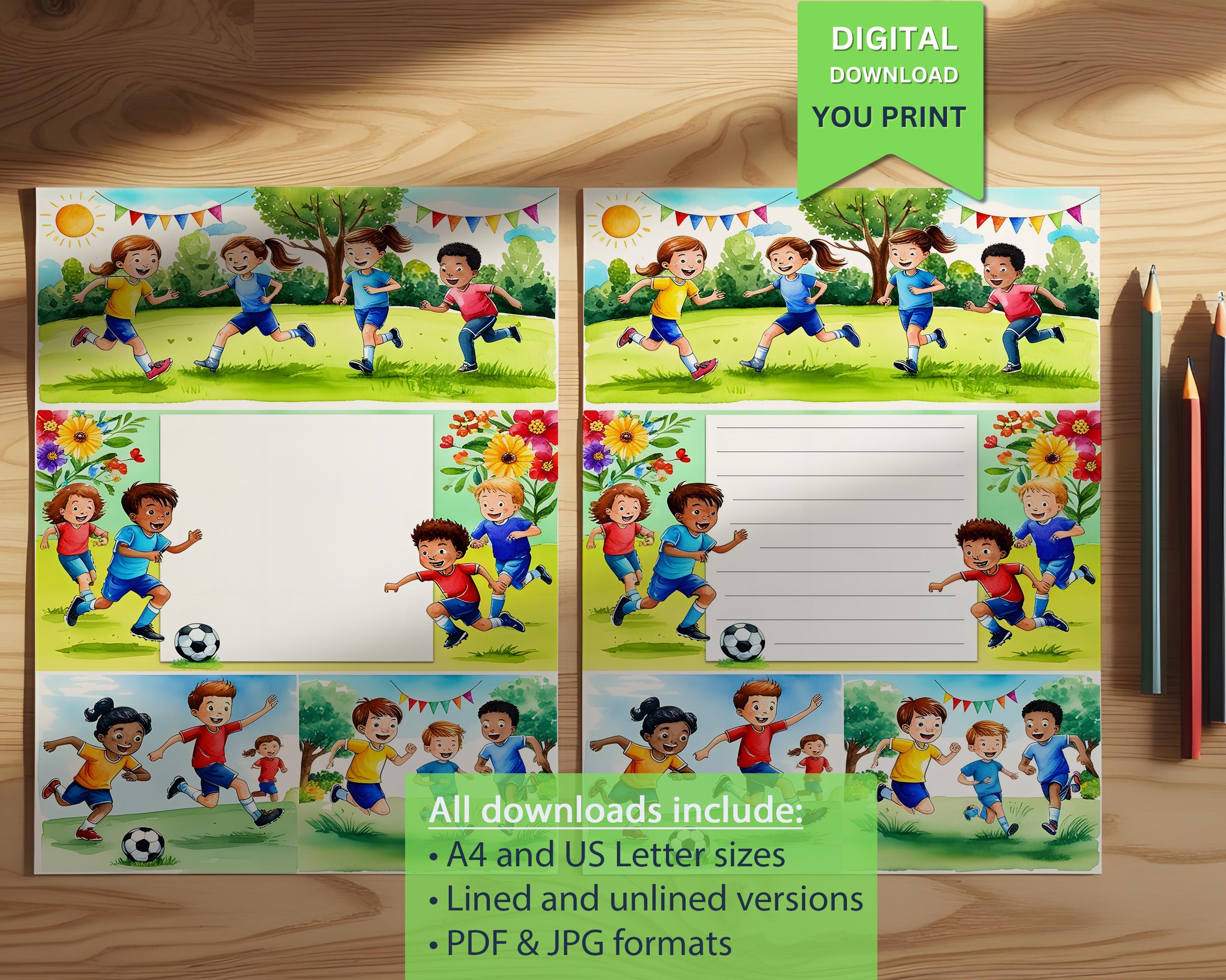 Soccer Stationery for Kids Fun Printable Activity Sheets, Colorful ...