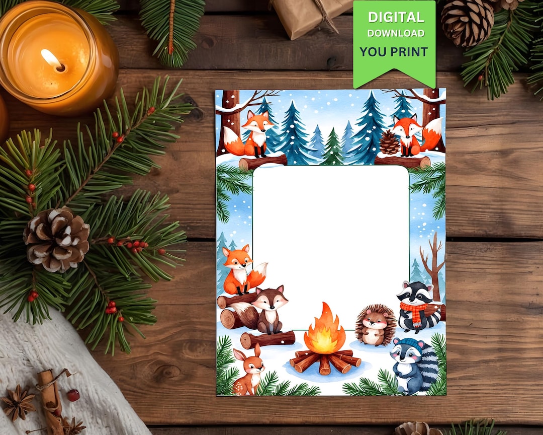 Winter Woodland Animals Digital Writing Paper - Fox, Hedgehog, and ...