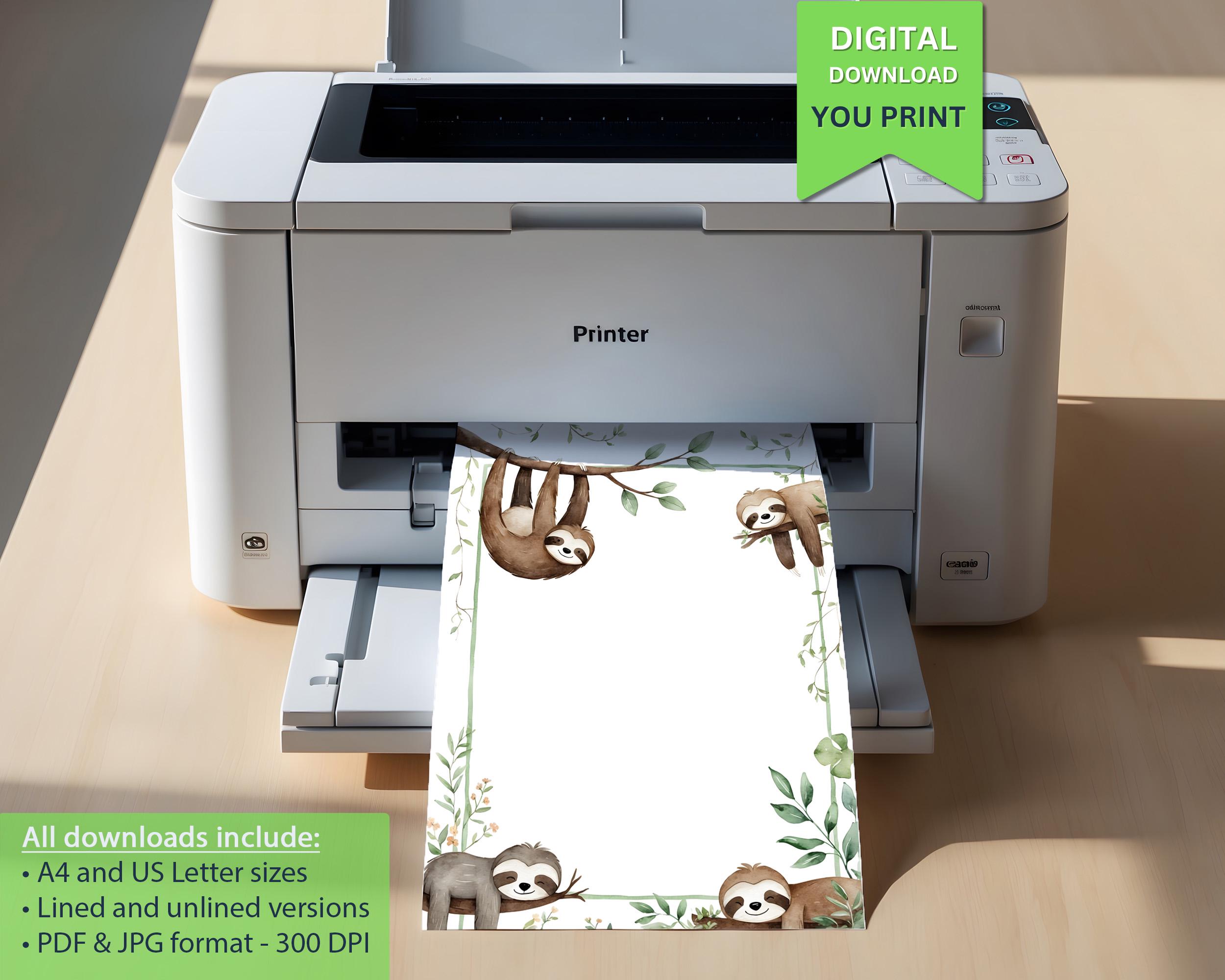 Cute Sloth-themed Printable Writing Paper for Kids | A4 and US Letter ...