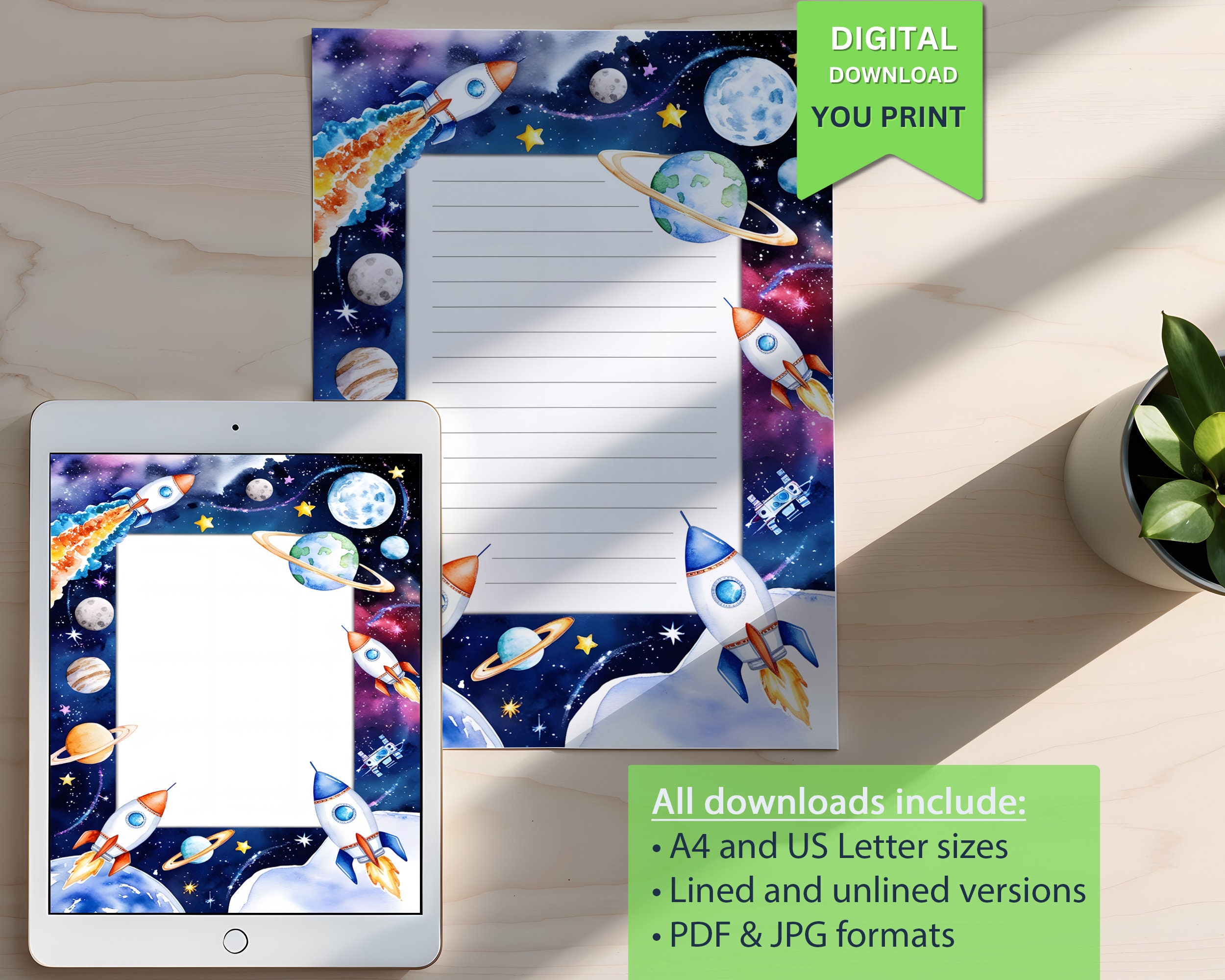 Space Rocket Stationery | Kids Printable Writing Paper (digital ...