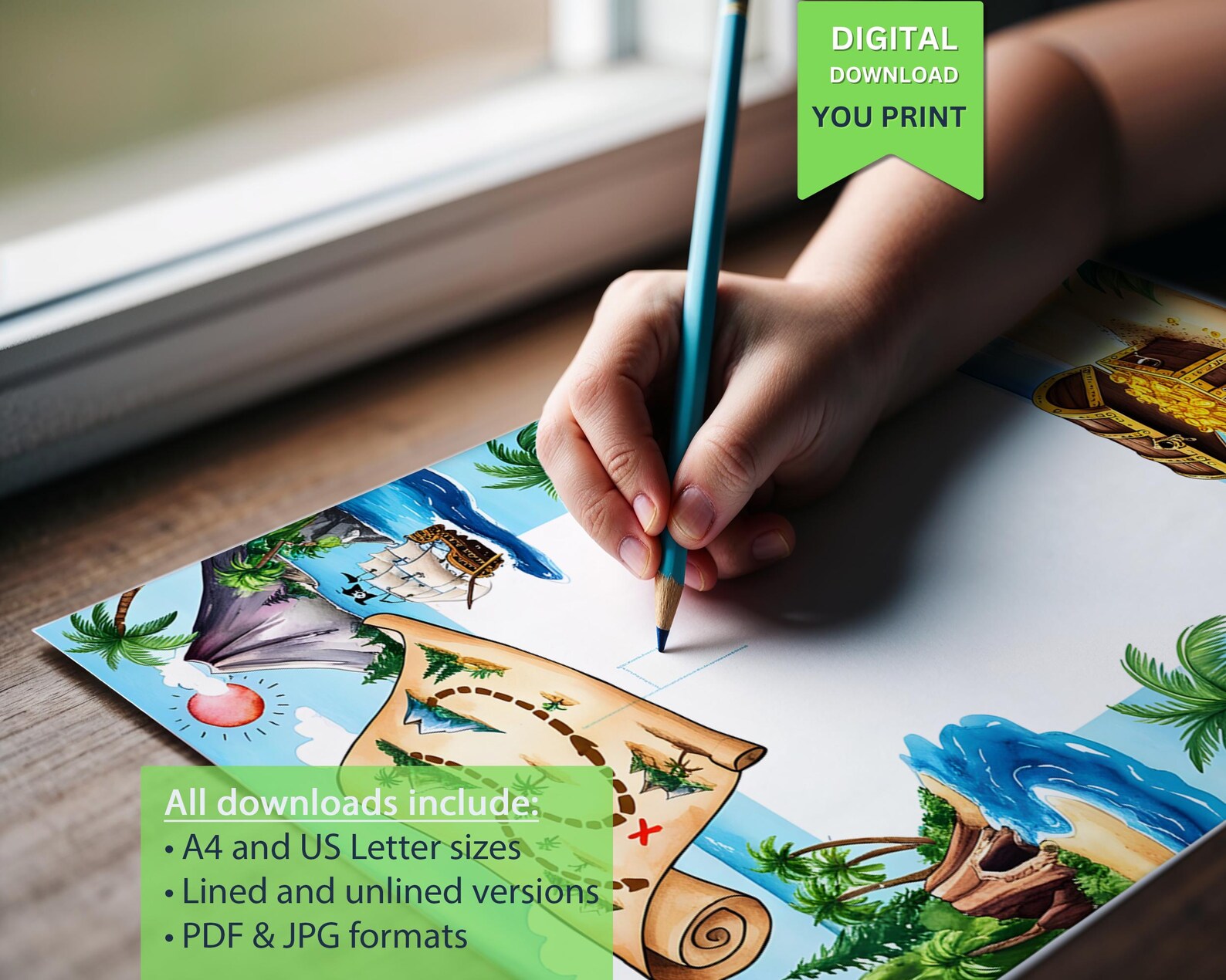 Printable Pirate Treasure Map Writing Paper for Kids, Fun and Creative ...