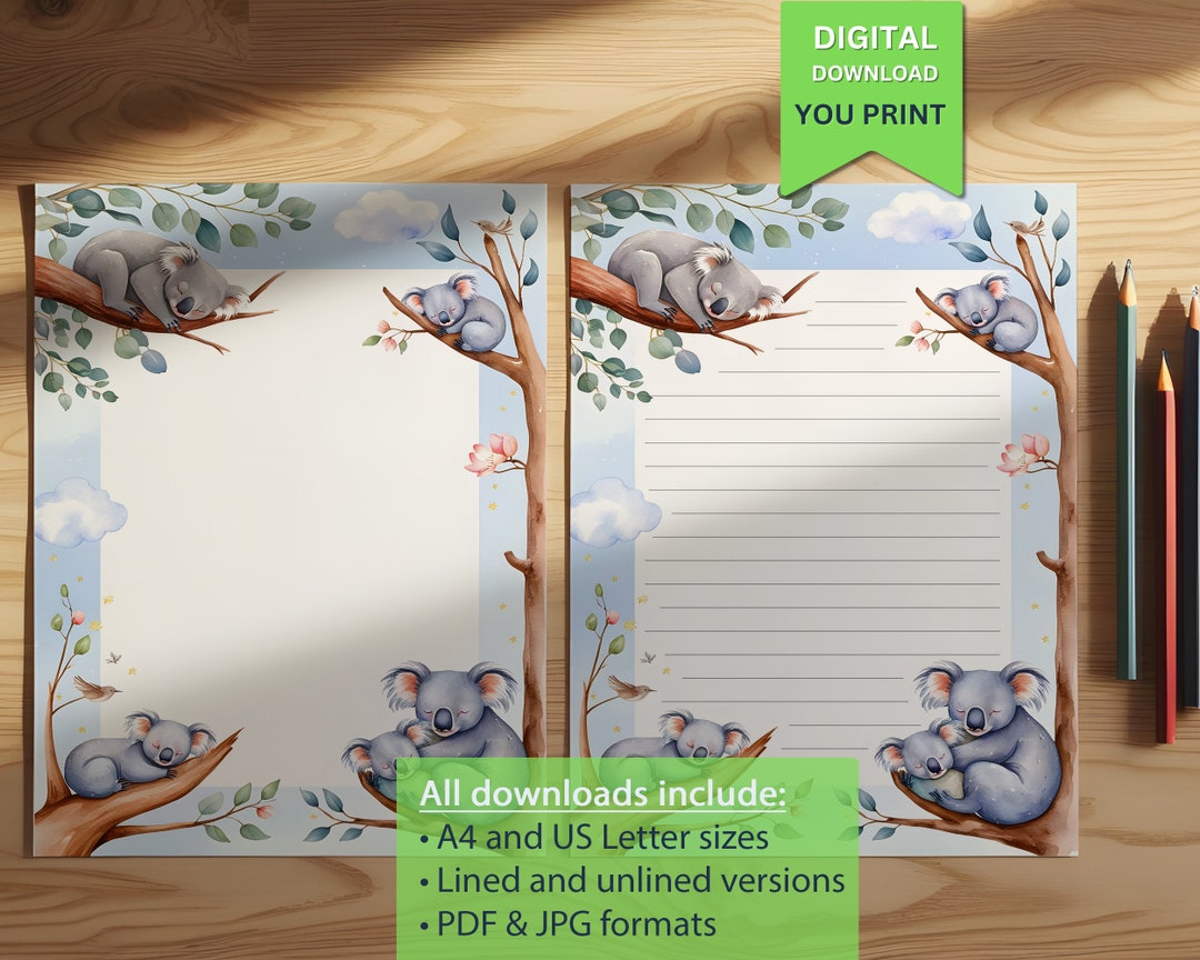 Cute Koala-themed Printable Writing Paper for Kids – Fun and Adorable ...