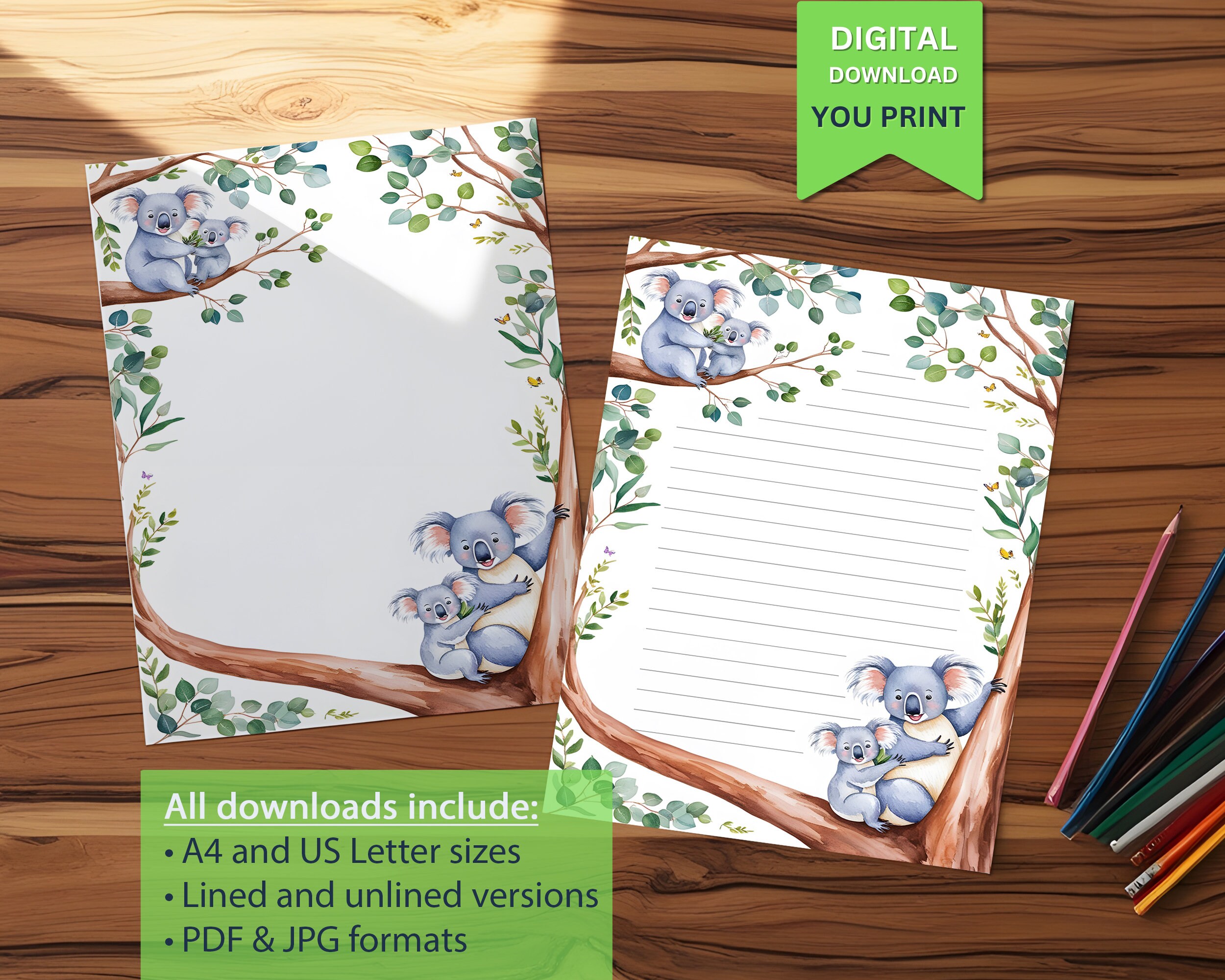 Koala Stationery | Printable Writing Paper for Kids (digital Download ...