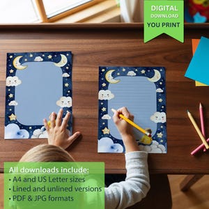 Printable Cute Moon and Stars Stationery for Kids | Adorable Cloud ...