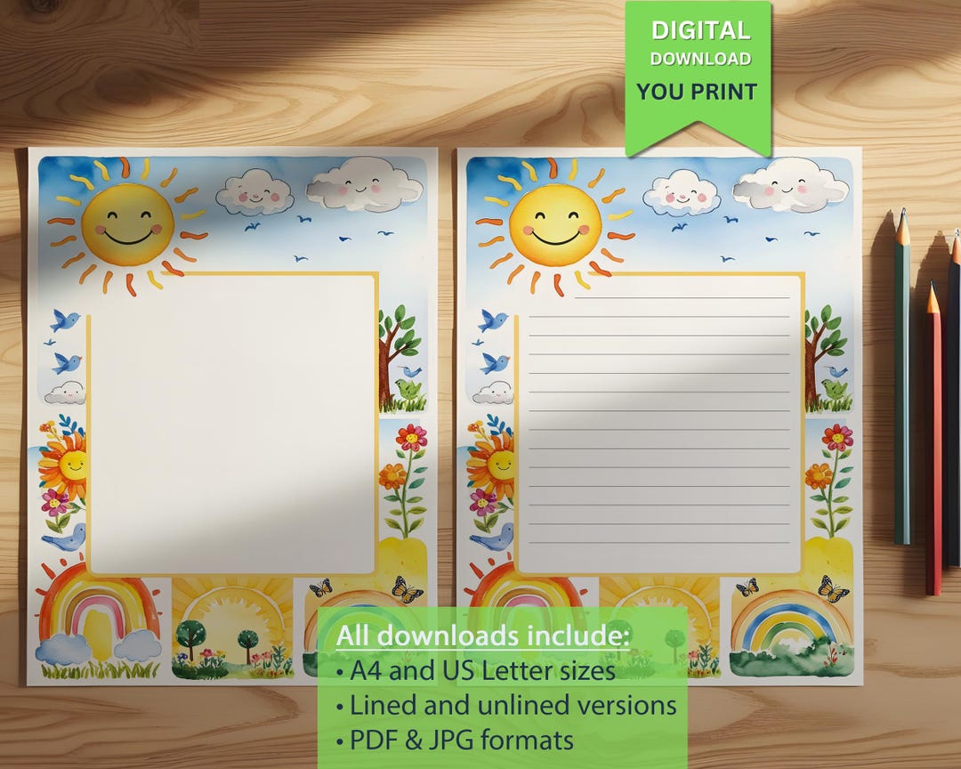 Sunshine Rainbow Writing Paper for Kids: Fun Printable Stationery ...