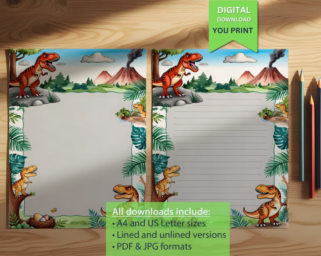T-rex Adventure Writing Paper for Kids – Printable Dinosaur-themed ...