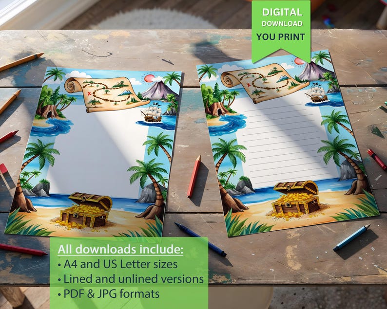 Printable Pirate Treasure Map Writing Paper for Kids, Fun and Creative ...