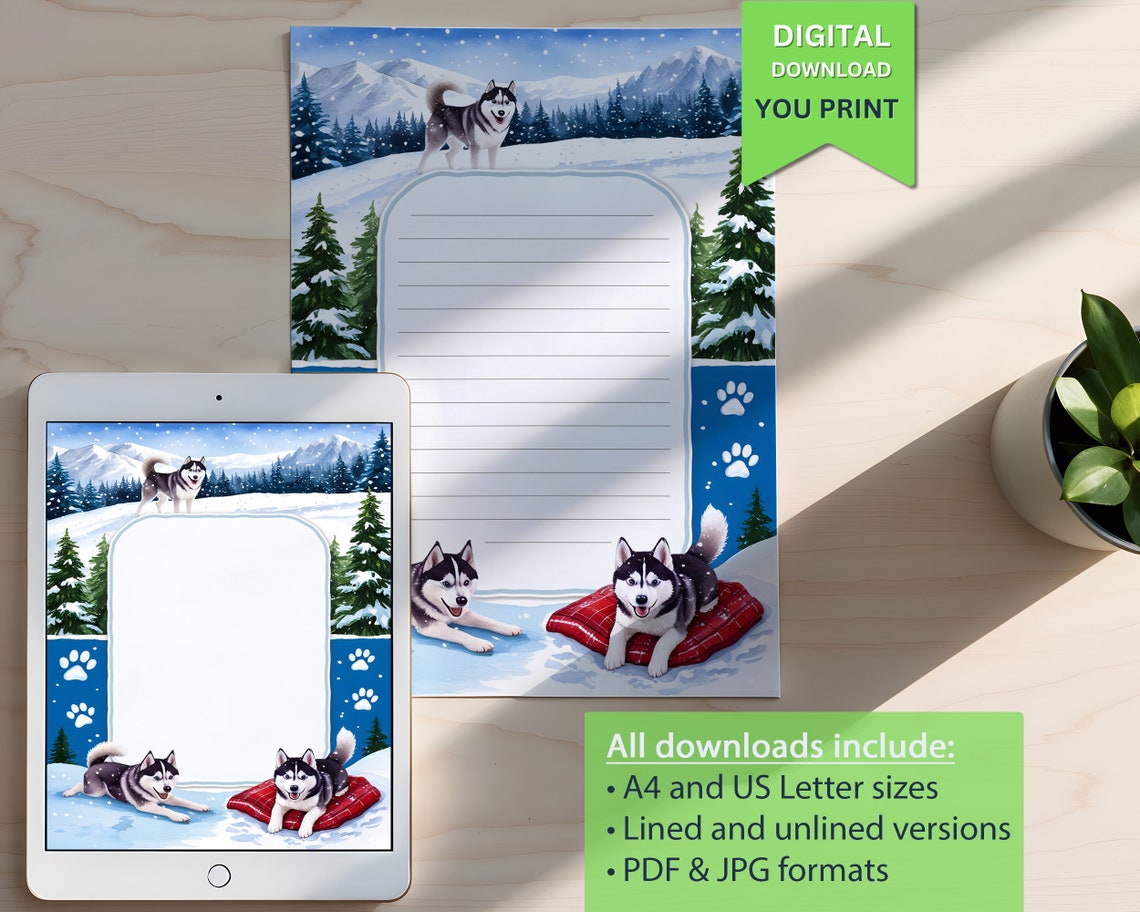 Printable Husky-themed Writing Paper for Kids – Fun Winter Stationery ...