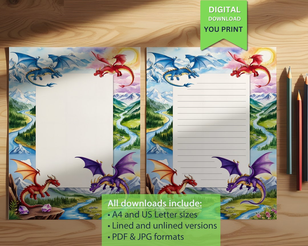 Dragon Writing Paper: Fantasy Stationery for Kids (digital Download) - Etsy