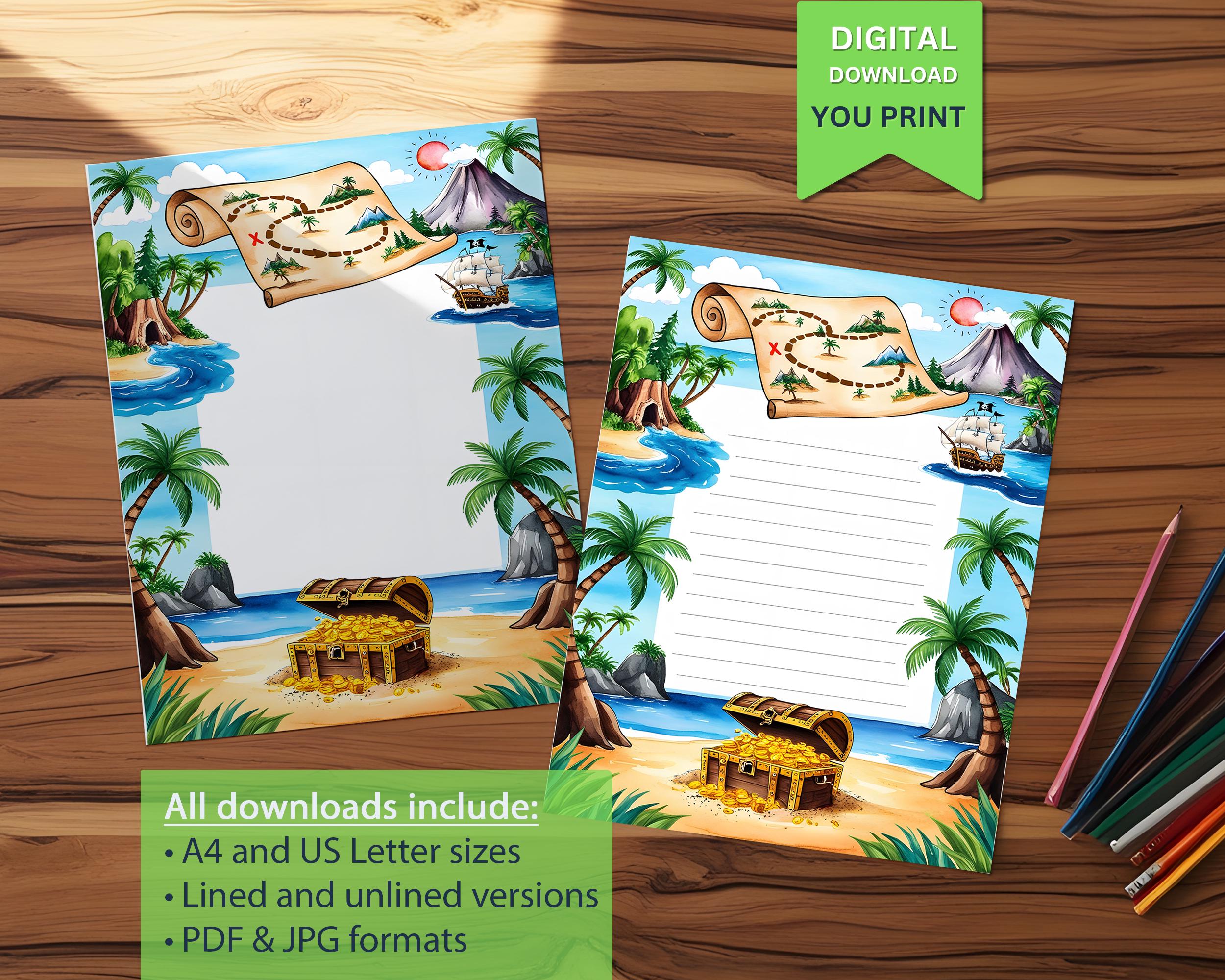 Printable Pirate Treasure Map Writing Paper for Kids, Fun and Creative ...