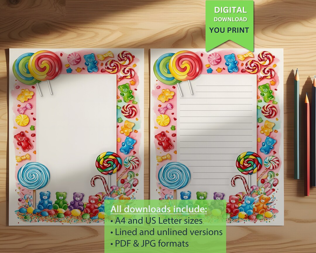 Candy-themed Writing Paper: Fun Designs for Kids (digital Download) - Etsy