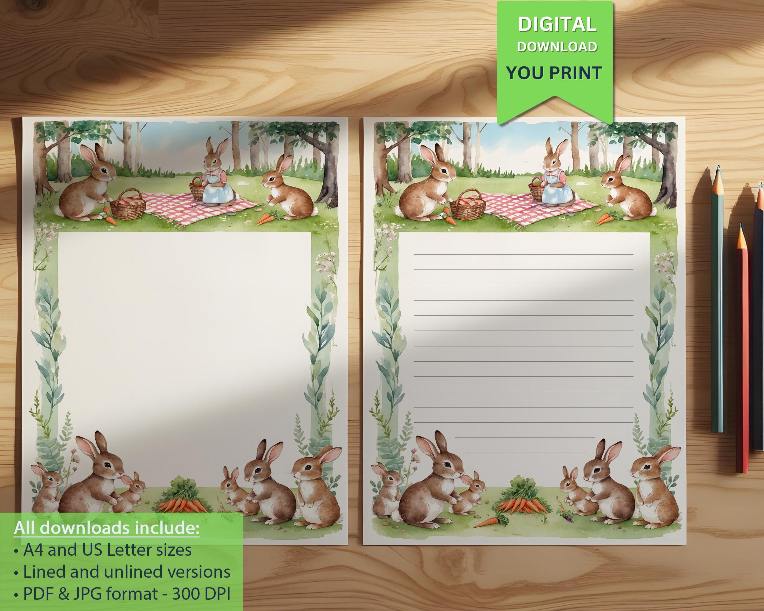 Bunny Picnic Letterhead | Adorable Rabbits, Carrots, and Woodland Theme ...