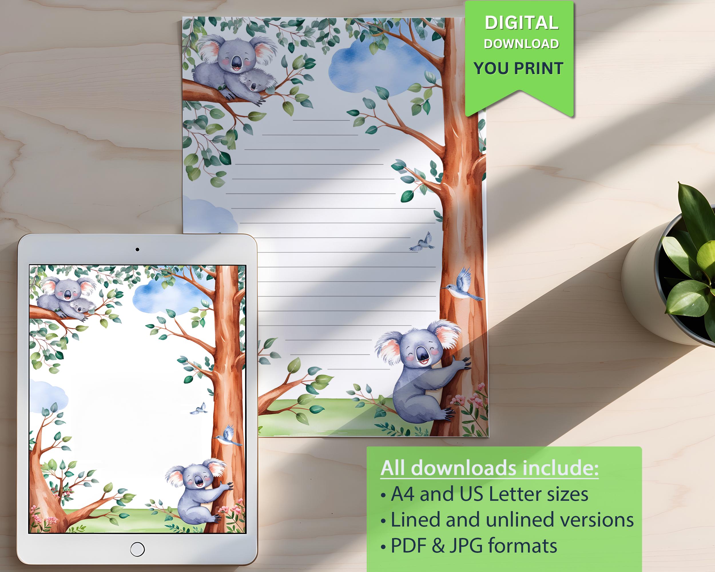 Koala Stationery: Printable Lined Paper for Kids (digital Download) - Etsy