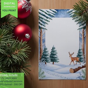 Winter Forest Deer Writing Paper - A4 US Letter Printable Stationery ...