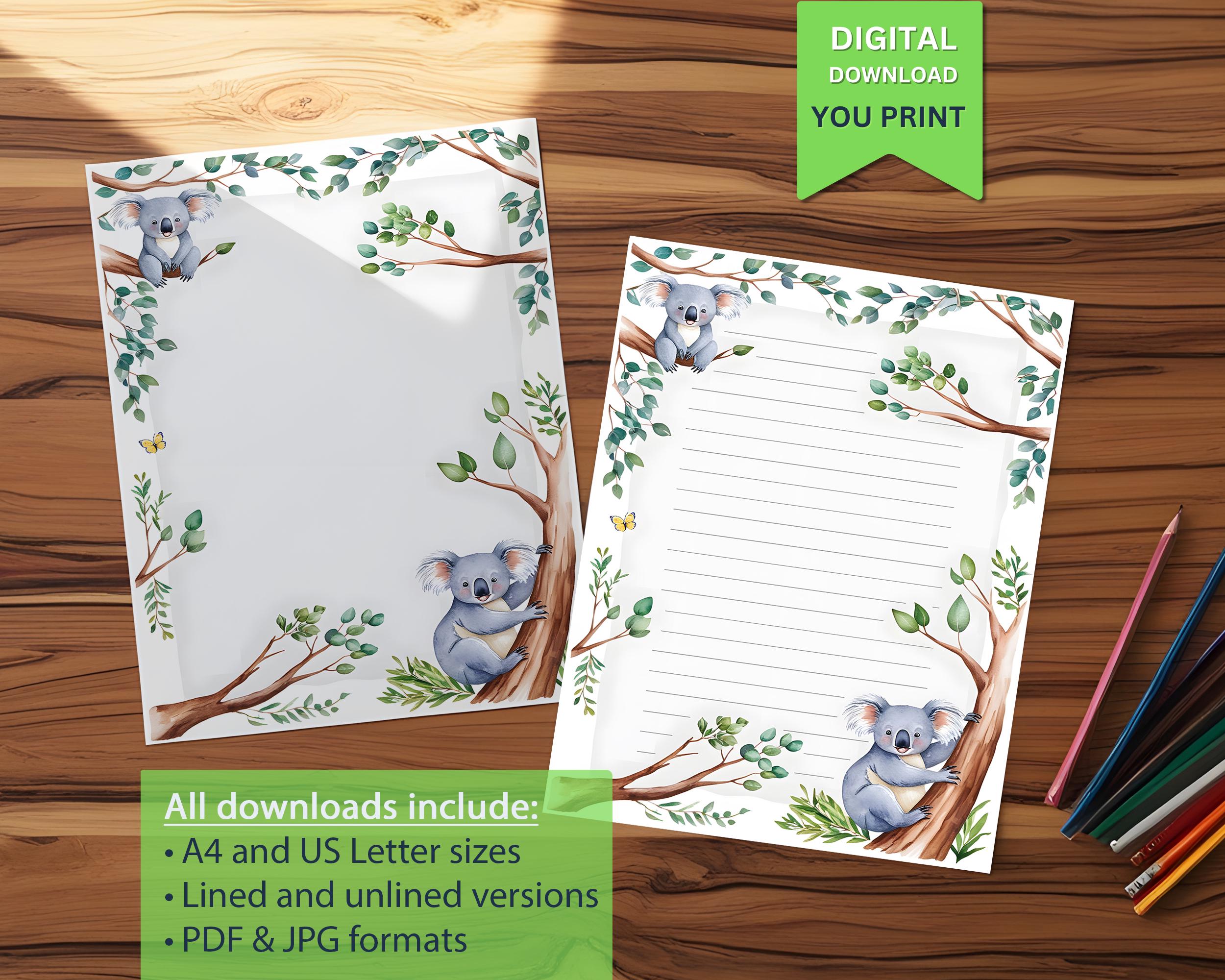 Koala Stationery – Printable Lined Paper for Kids (digital Download) - Etsy