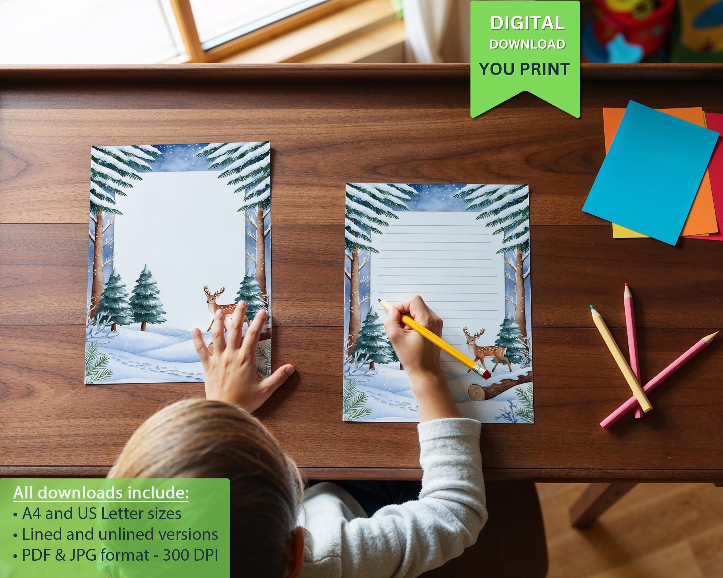 Winter Forest Deer Writing Paper - A4 US Letter Printable Stationery ...