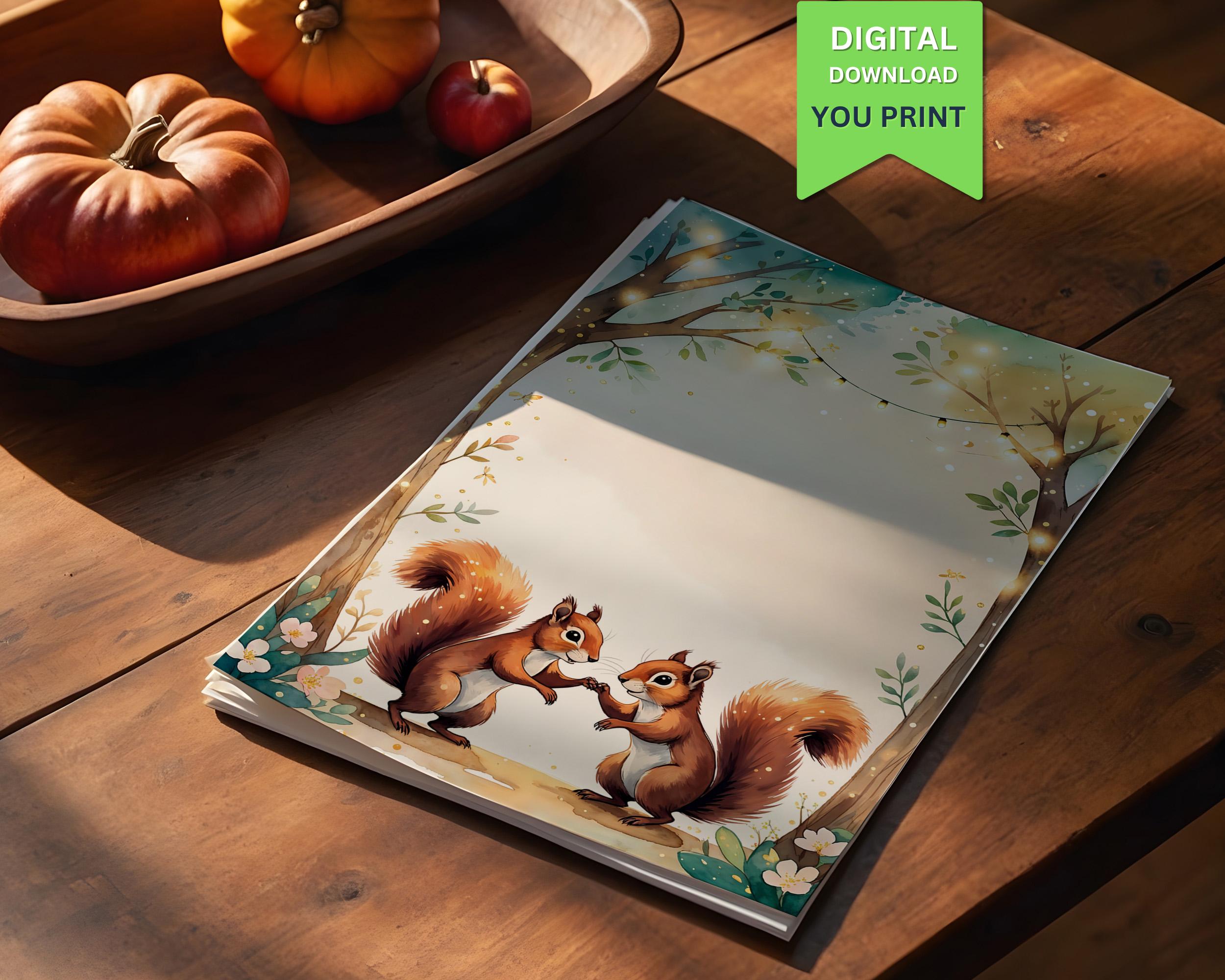 Magical Printable Writing Paper for Kids With Cute Squirrels, Enchanted ...