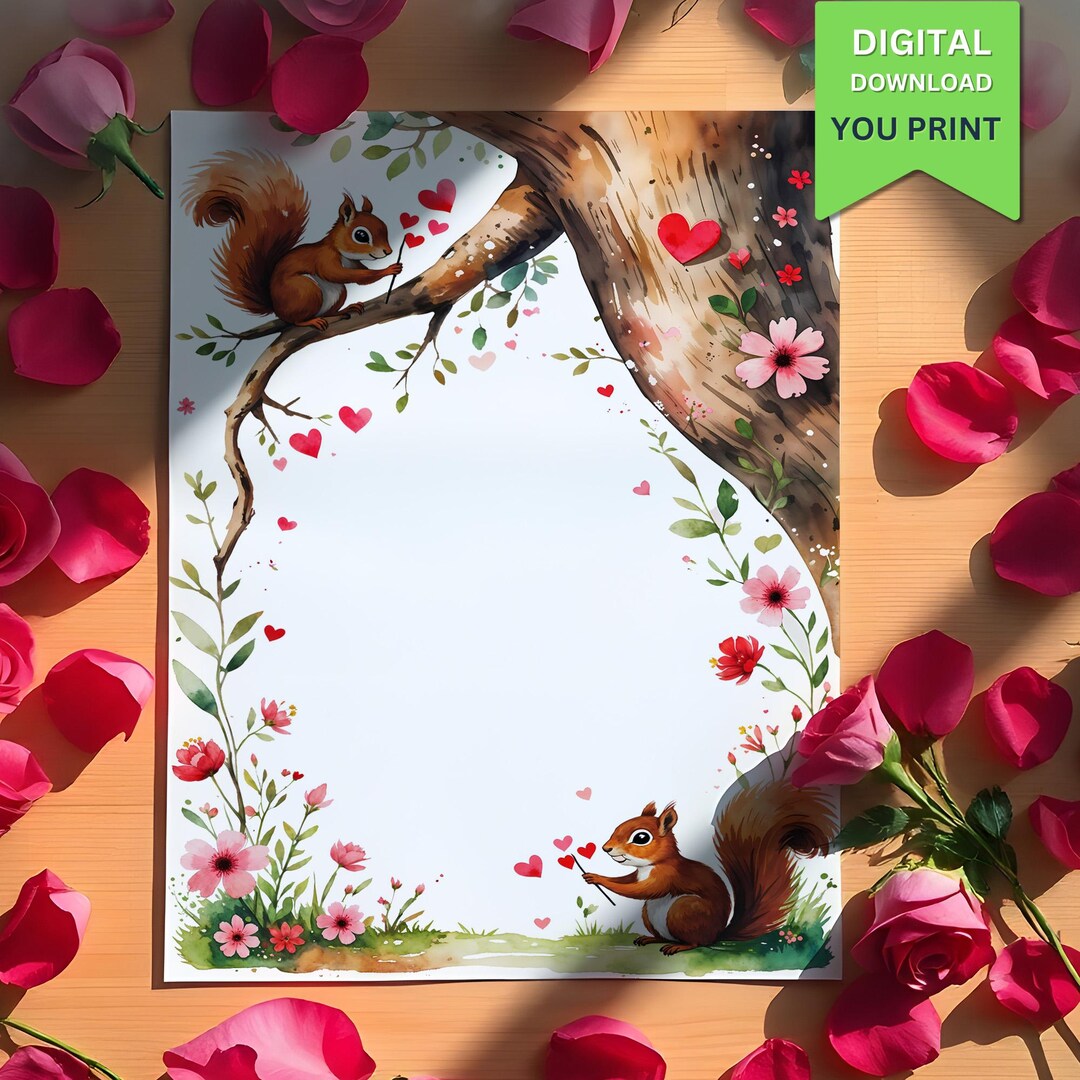 Romantic Squirrel-themed Letterhead – Valentine’s Day Digital ...