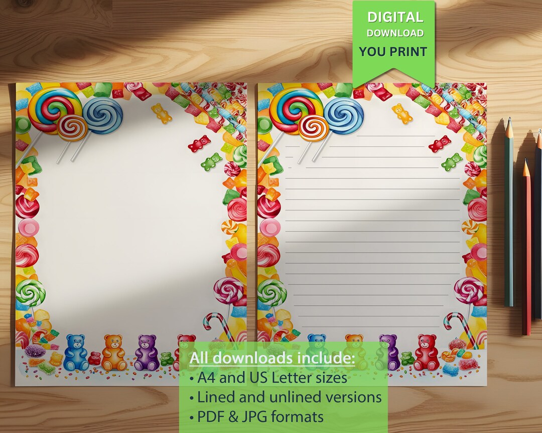 Sweet Candy-themed Printable Writing Paper With Gummy Bears and ...
