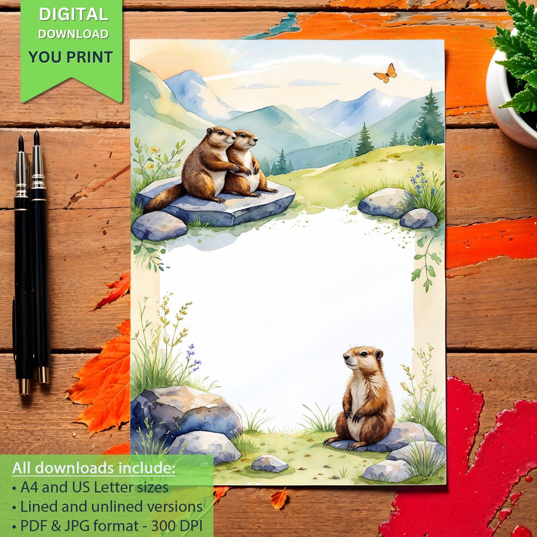Marmot Printable Stationery, Mountain Wildlife Letter Paper, Cute ...