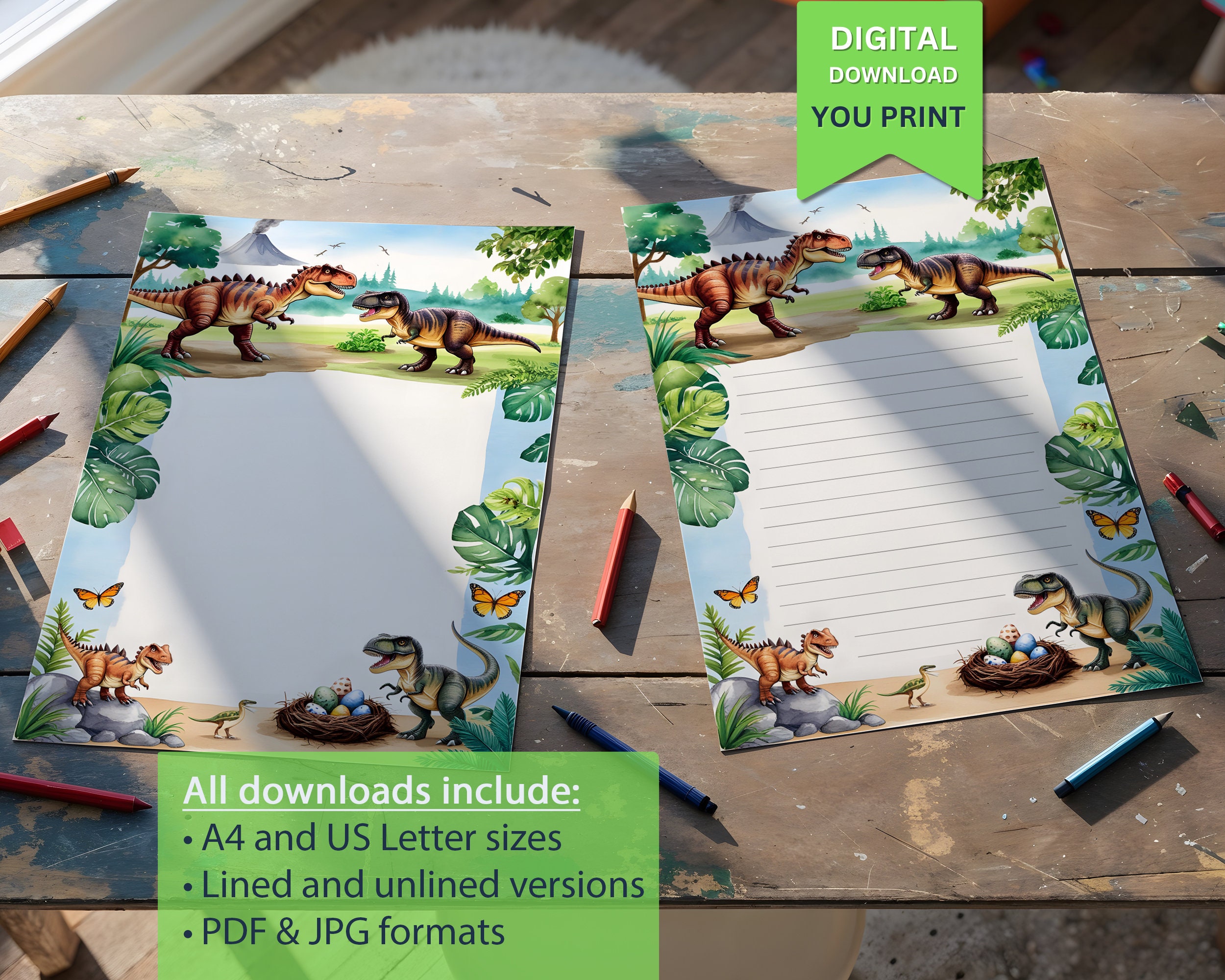 Dinosaur-themed Writing Paper for Kids Fun Printable Stationery With T ...