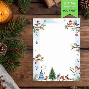 Christmas Writing Paper With Festive Birds and Holiday Decorations – A4 ...