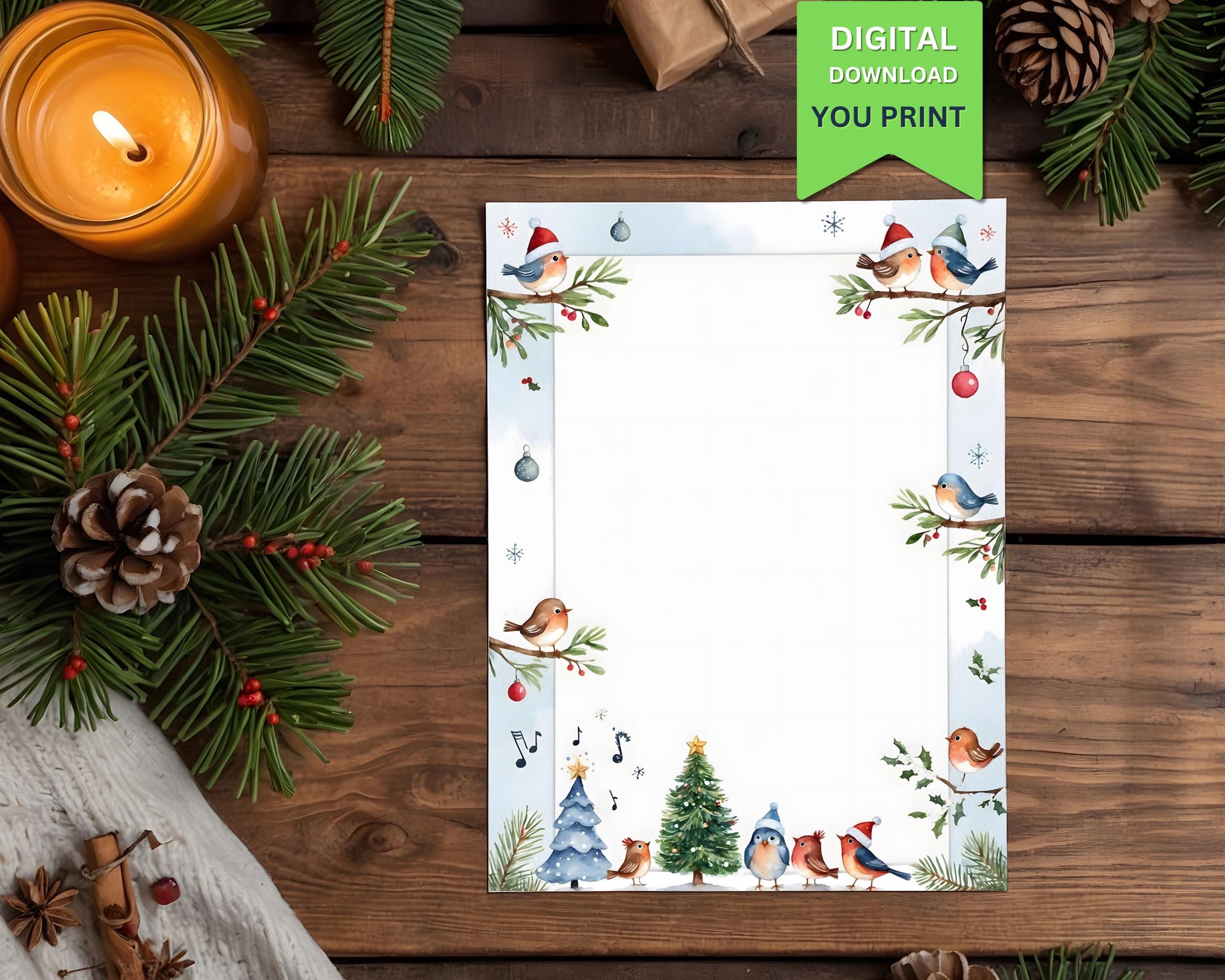 Christmas Writing Paper With Festive Birds and Holiday Decorations – A4 ...