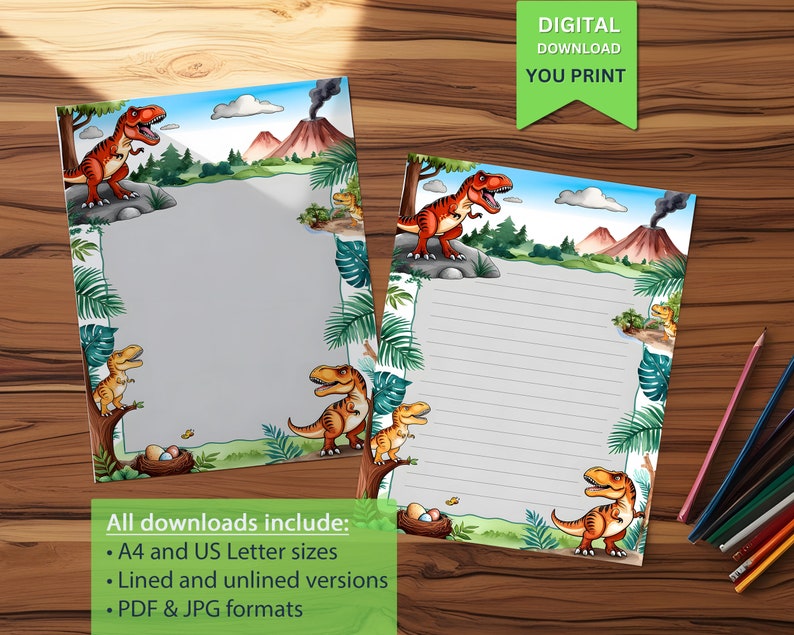 T-rex Adventure Writing Paper for Kids – Printable Dinosaur-themed ...