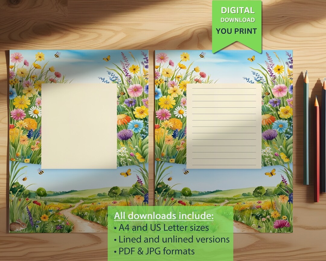 Printable Kids Writing Paper – Colorful Floral Stationery With Bees ...