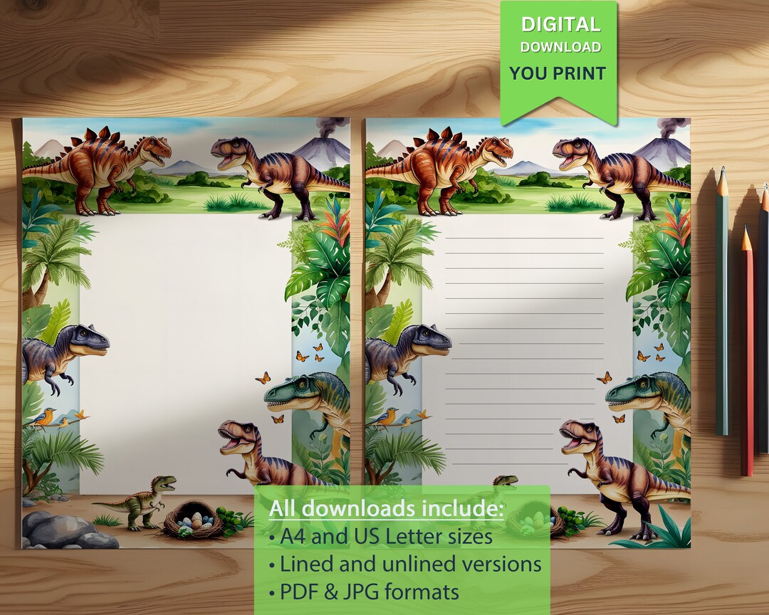 Dinosaur Writing Paper: Jurassic T-rex Stationery (digital Download) - Etsy