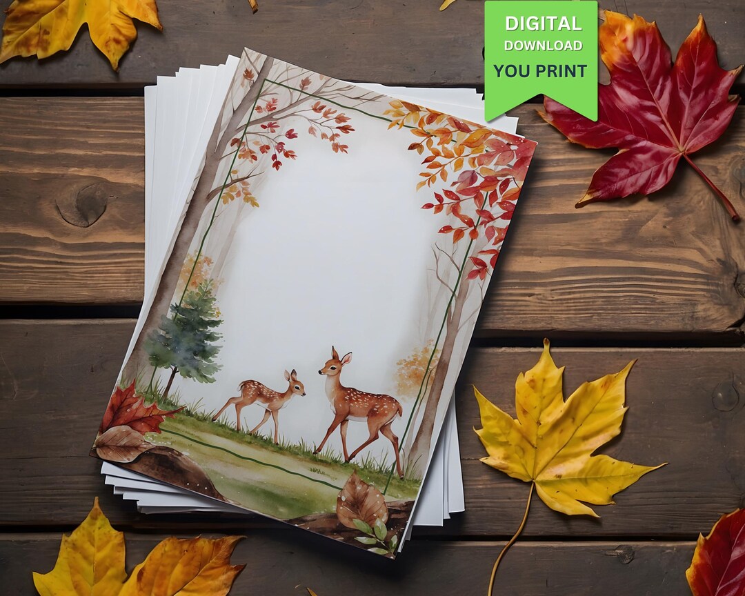 Autumn Deer Writing Paper for Kids – Woodland Stationery (digital ...