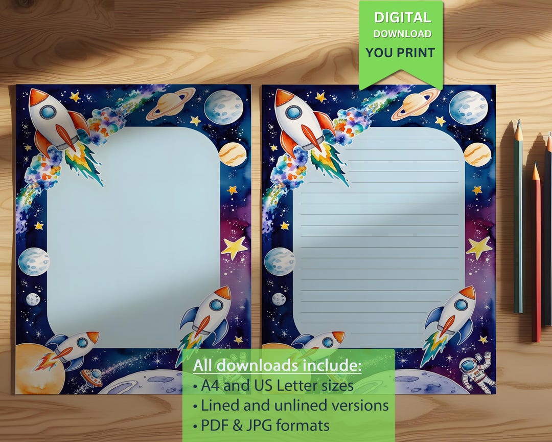 Rocket Adventure Kids Writing Paper | Space-themed Printable Stationery ...
